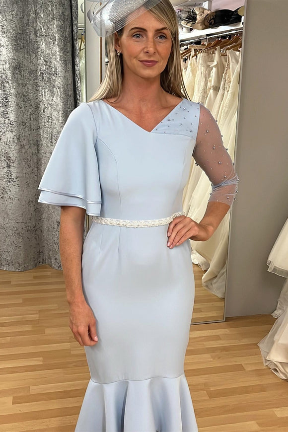 Light Blue Beaded Asymmetrical Mermaid Mother of the Bride Dress ...