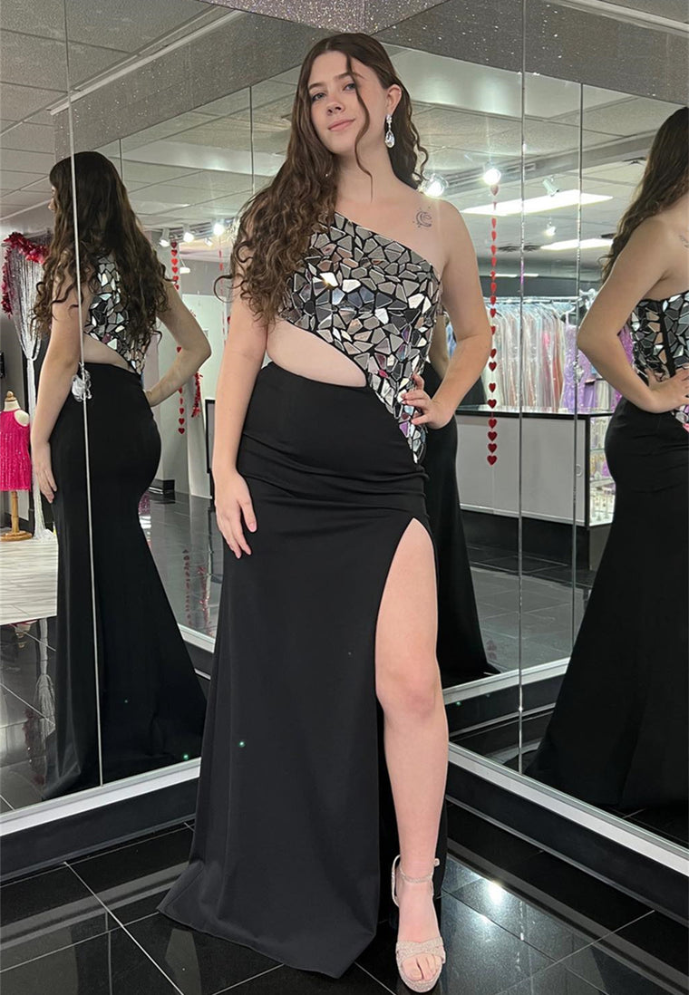 shedestiny red cut glass mirror one shoulder cutout long prom dress ...