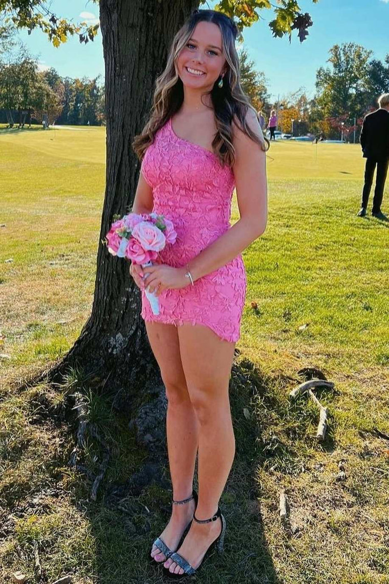 Light Blue Floral Lace One-Shoulder Bodycon Homecoming Dress – Shedestiny